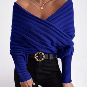 BellanBlue | Sweaters | Royal Blue Off Shoulder Chunky Knit Wrap ...